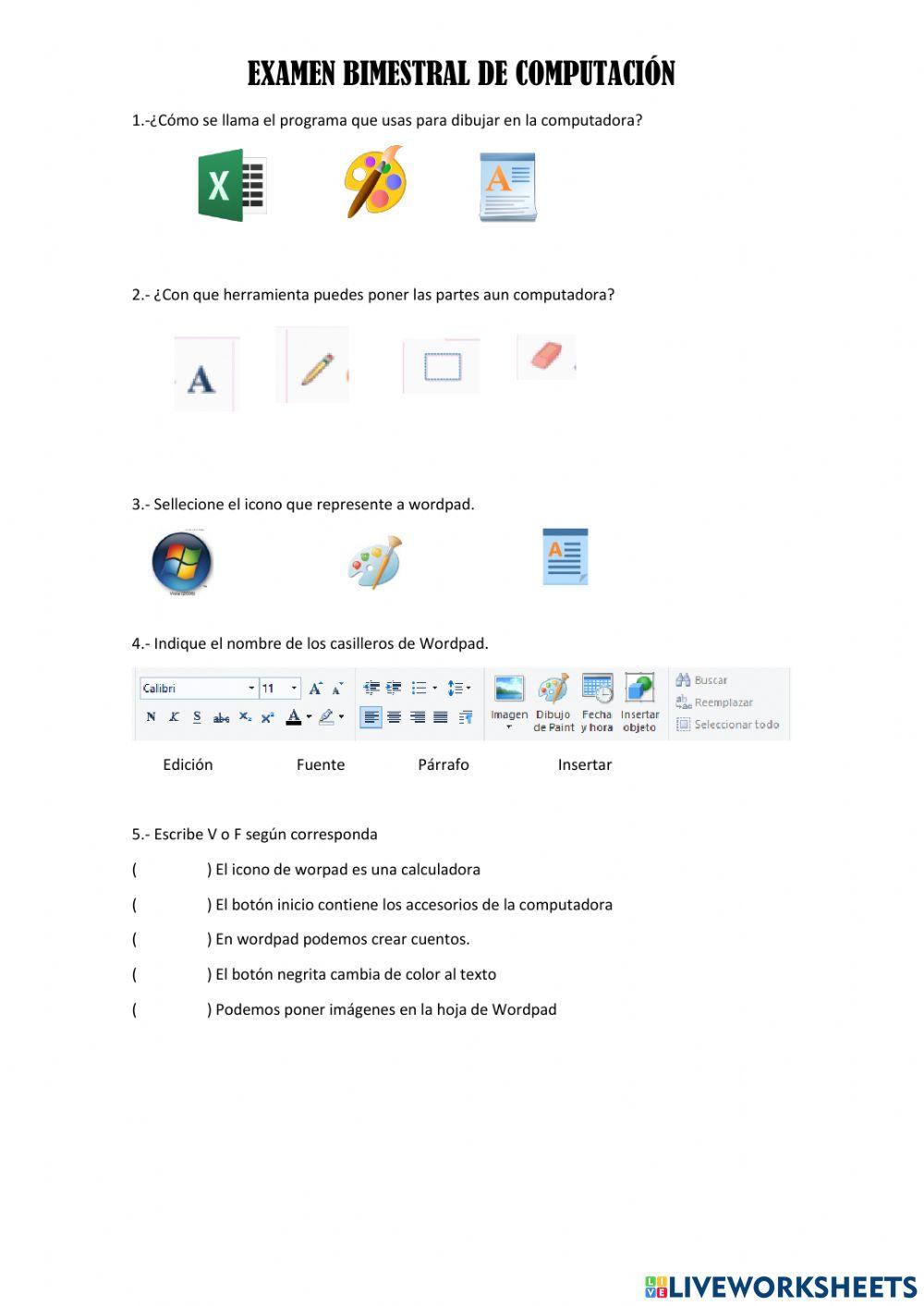 Computacion examen practico worksheet | Live Worksheets