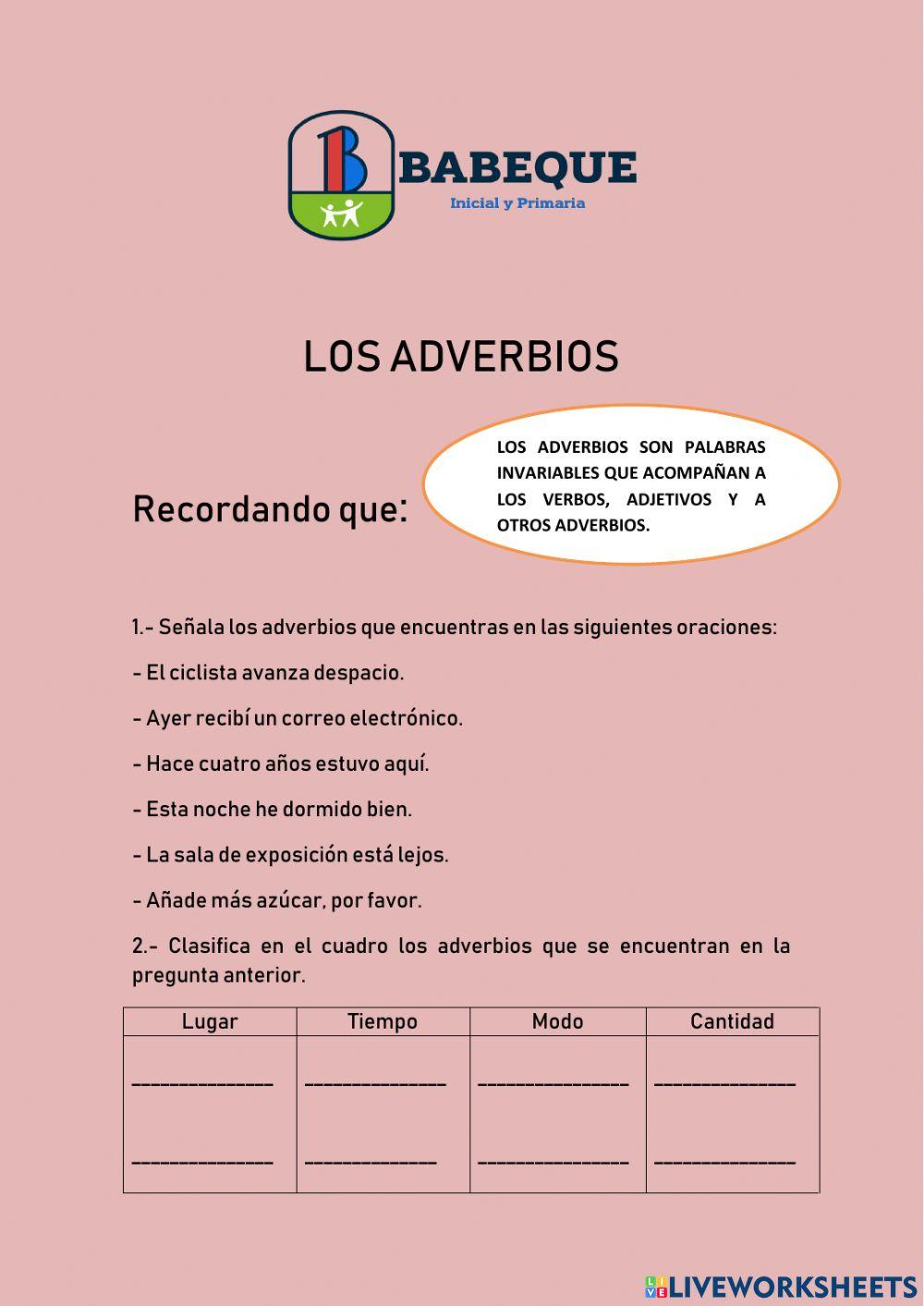 Los adverbios online activity for 4to Primaria | Live Worksheets