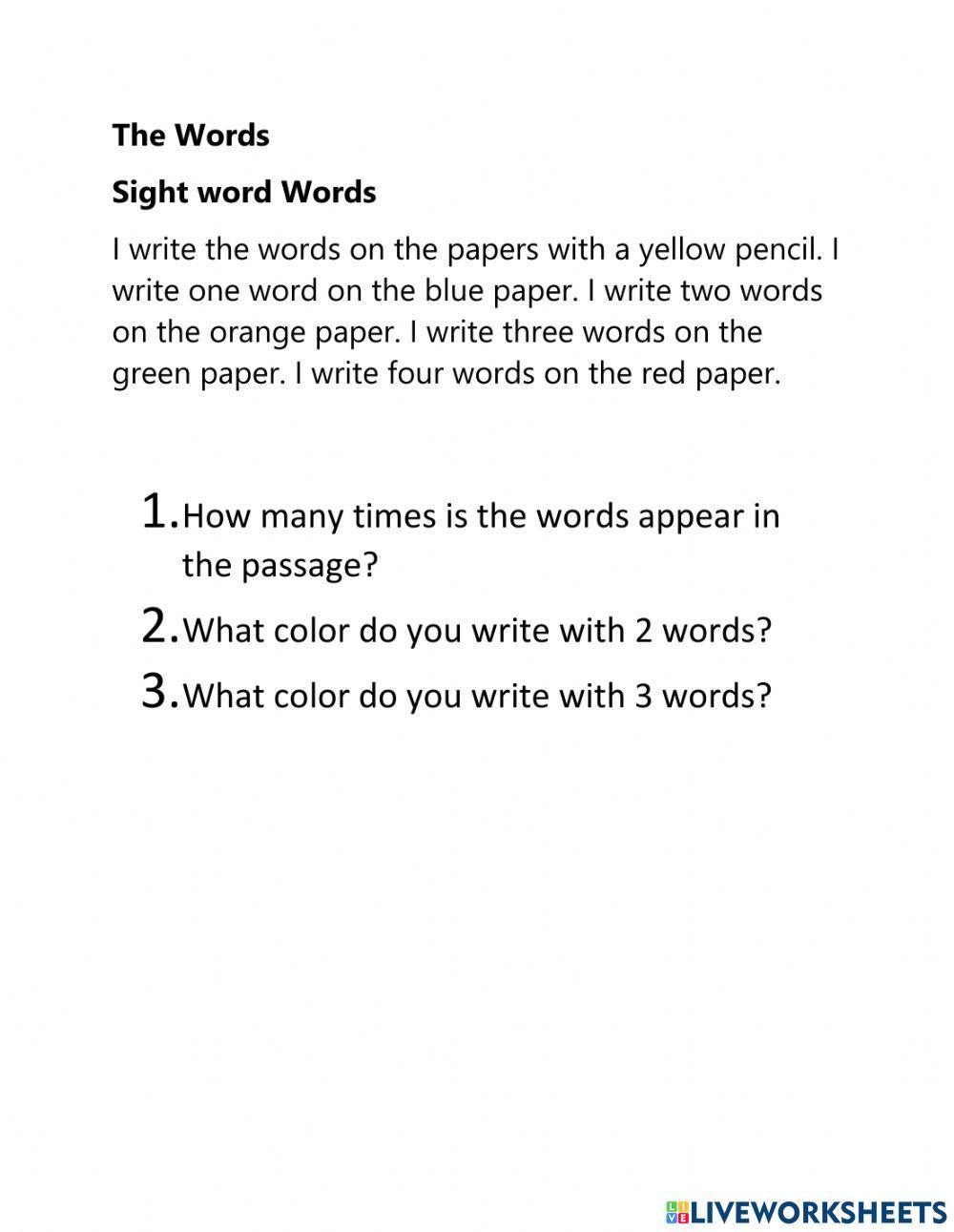 The words worksheet | Live Worksheets