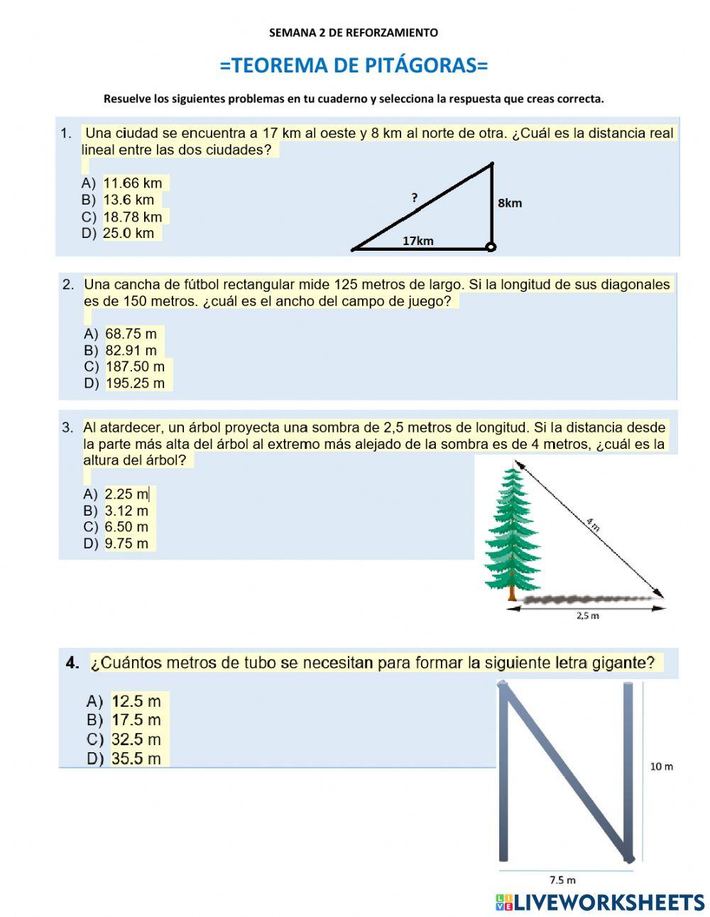 Semana 2 Reforzamiento Teorema De PitÁgoras Online Exercise For Live
