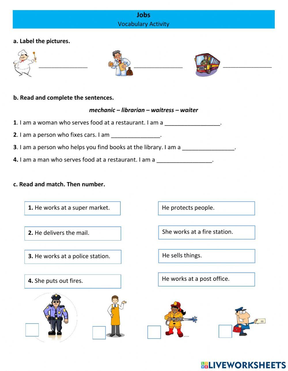 Jobs online exercise for Second | Live Worksheets