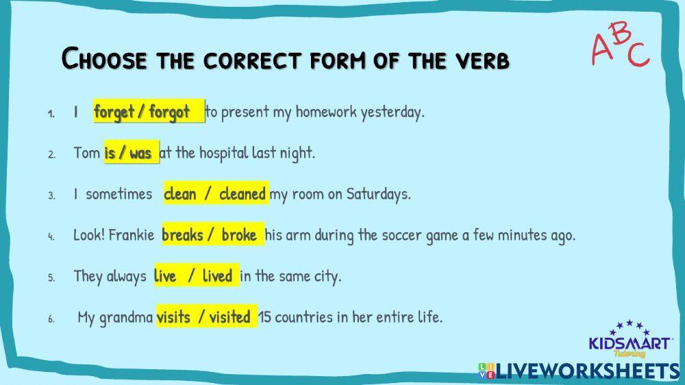 Quiz present vs past worksheet | Live Worksheets