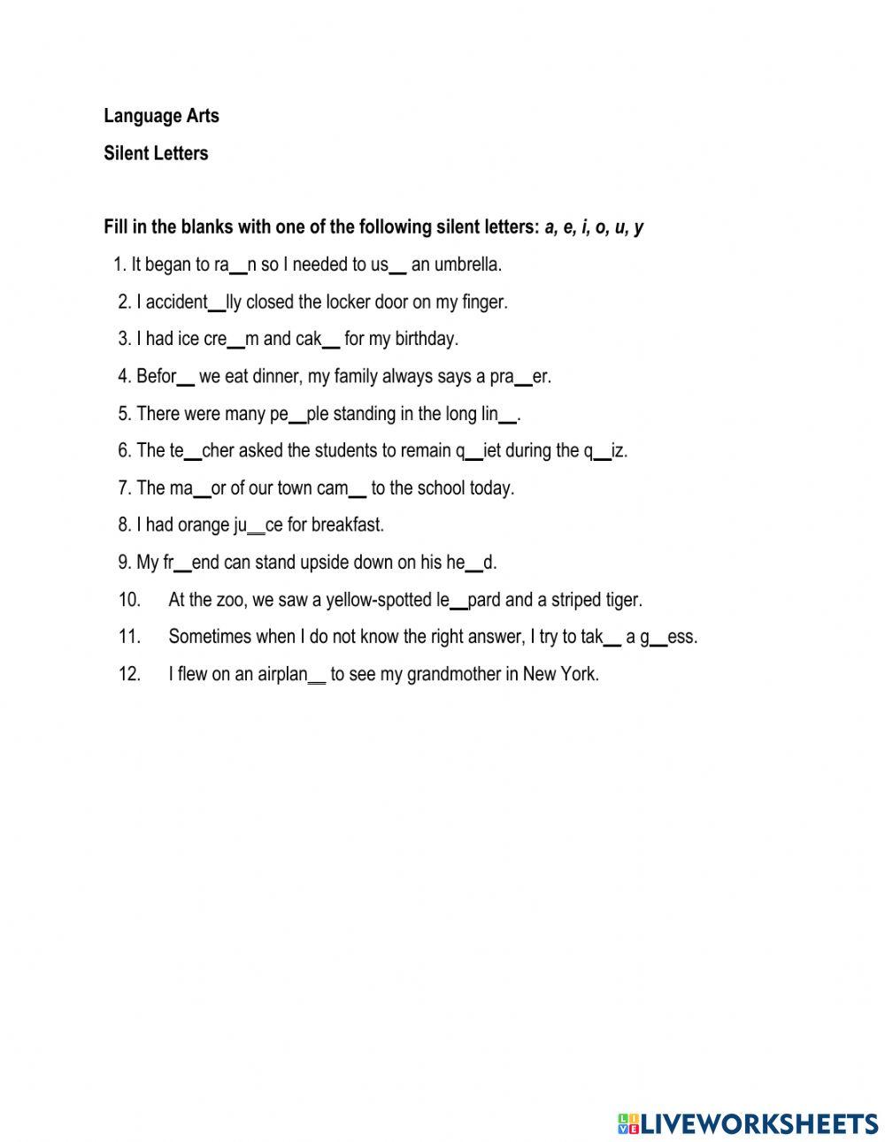 Silent Letters | Free Interactive Worksheets | 991910