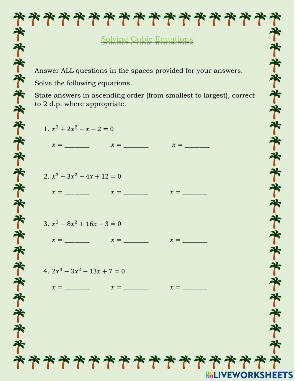 Solving Cubic Equations Worksheets: Mastering the Fundamentals Solving Cubic Equations Worksheets: Mastering the Fundamentals
