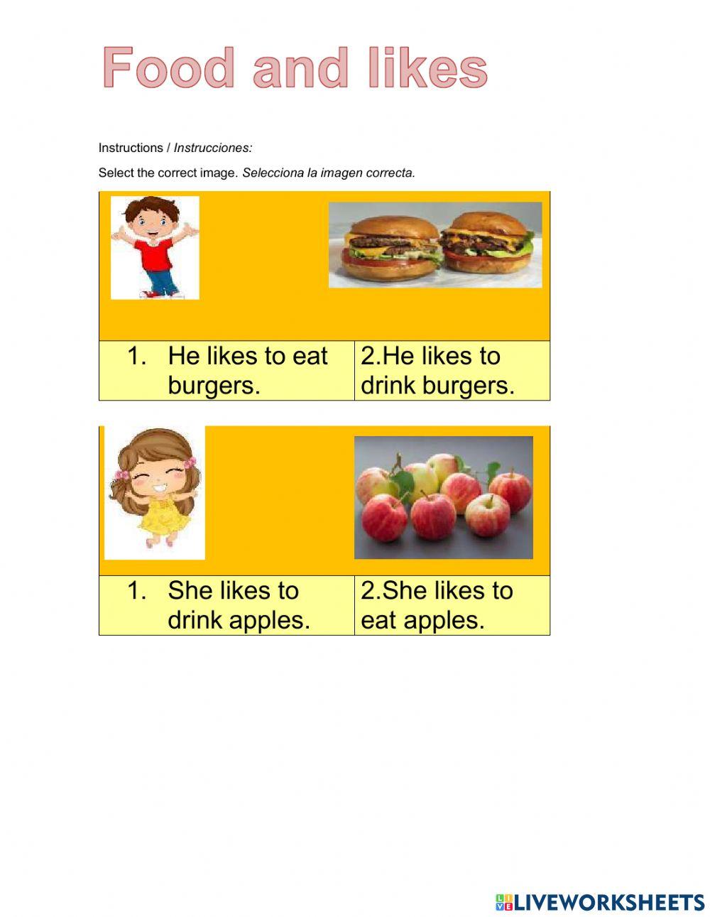 Food and Likes 1° worksheet | Live Worksheets