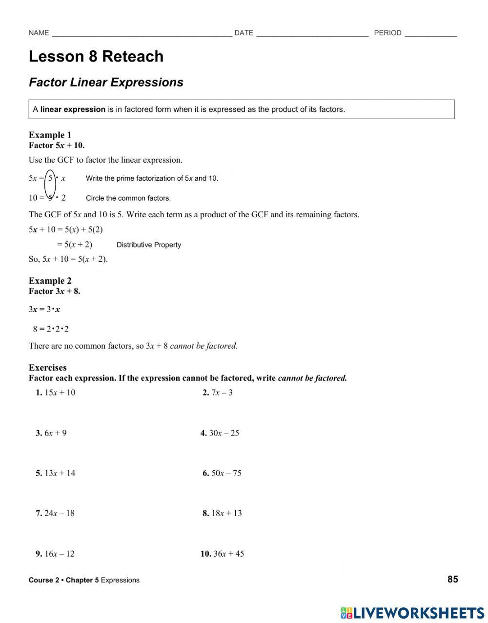992691 Reteach 5 4 Factor Linear Expressions Tammi T 992691-reteach-5-4-factor-linear-expressions-tammi-t