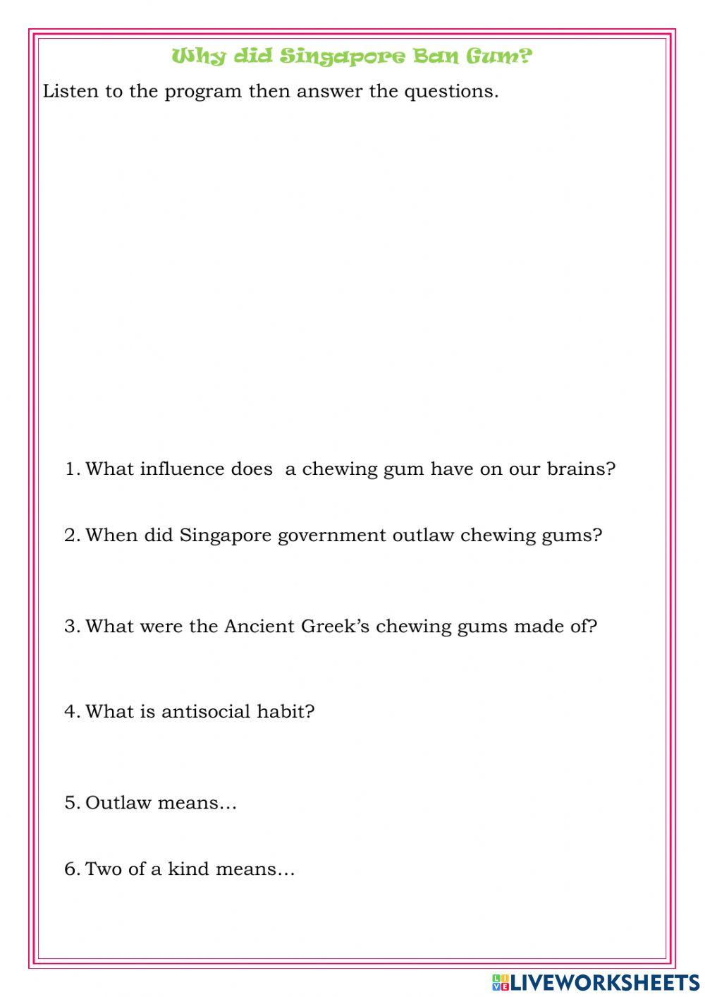 Chewing a gum worksheet | Live Worksheets