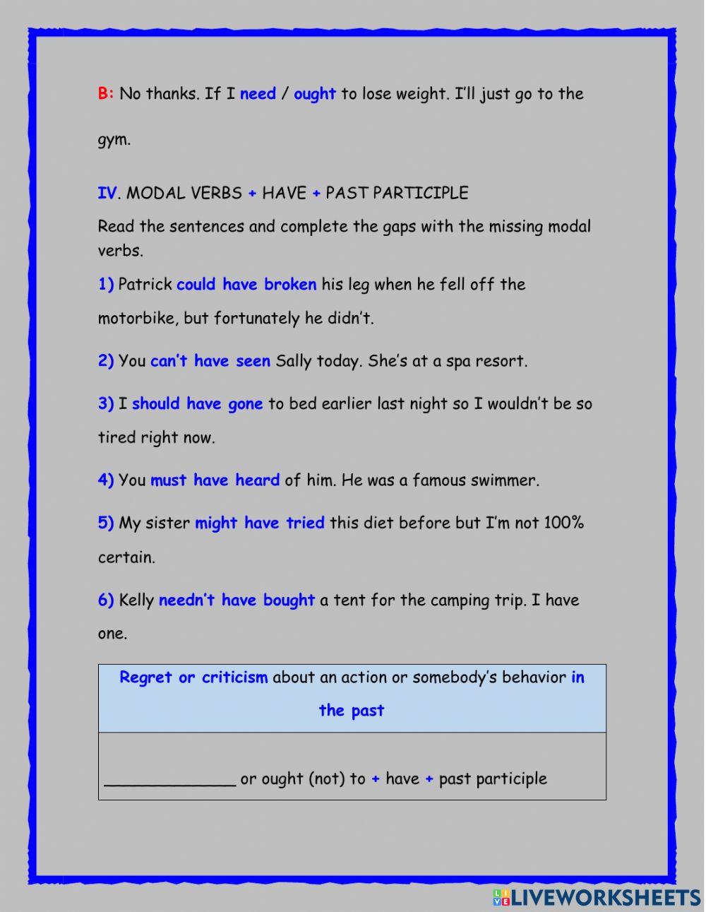 Modal verbs online exercise for 10 | Live Worksheets