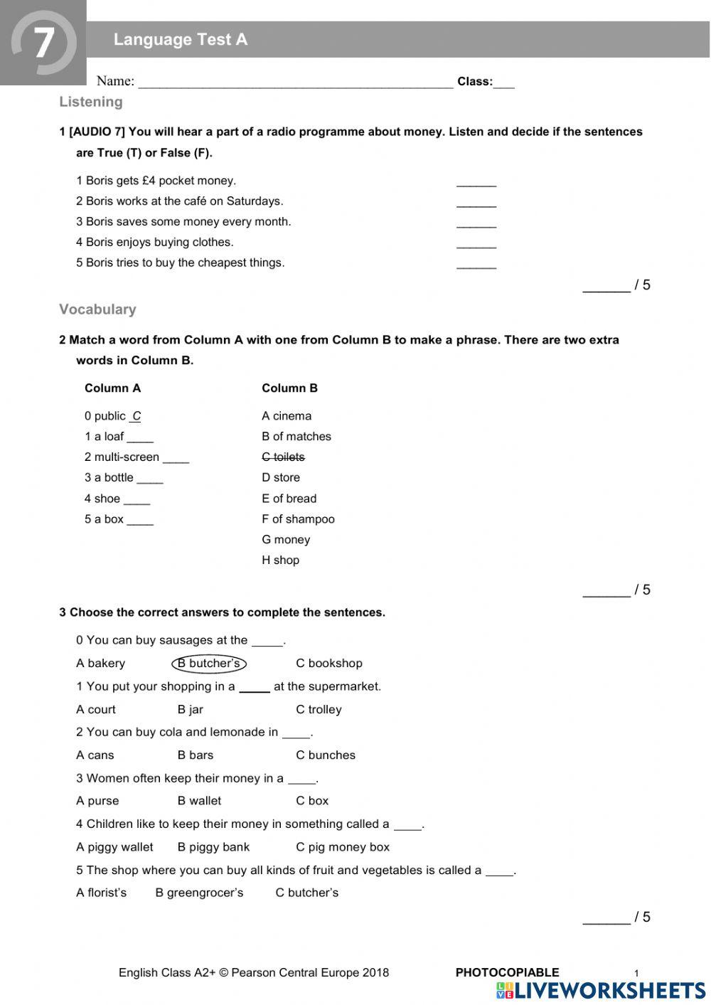 6586089 English Class A2 Unit 7 Test Kl 7