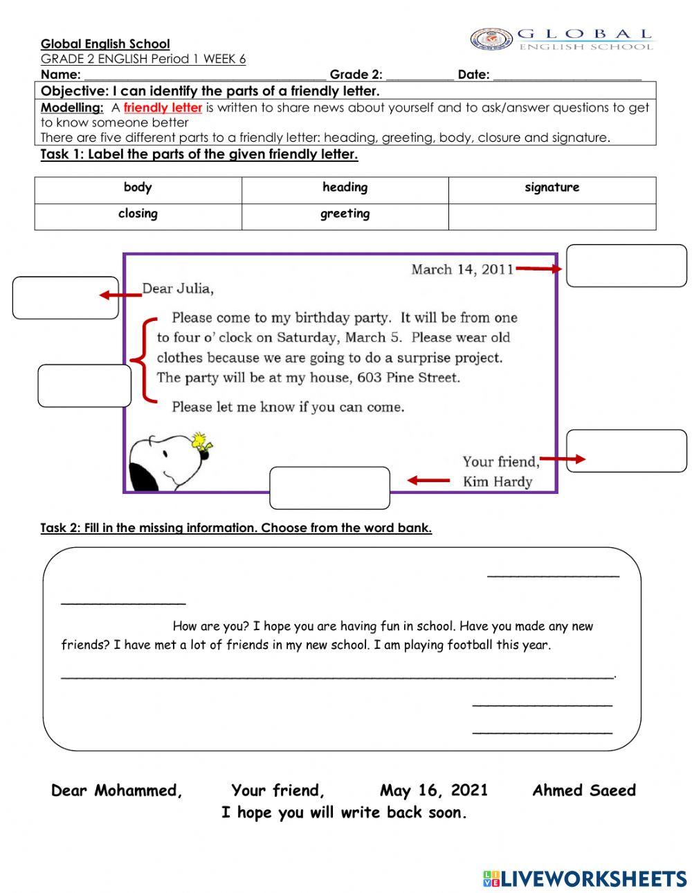 English P1 W6T3 worksheet | Live Worksheets