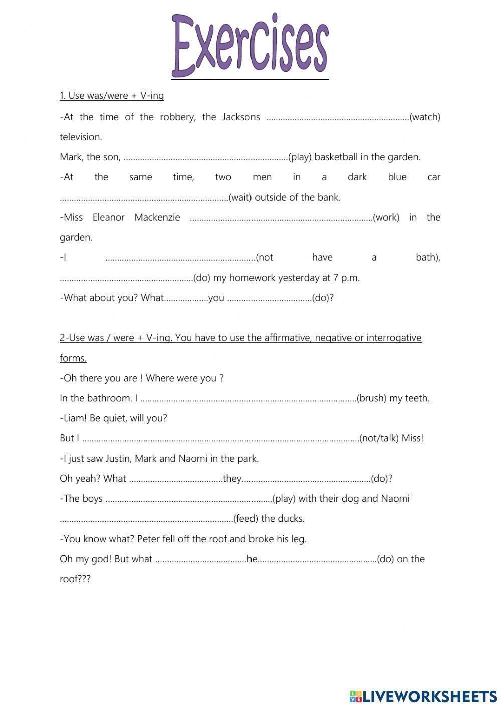 Preterit be +V-… | Free Interactive Worksheets | 993762