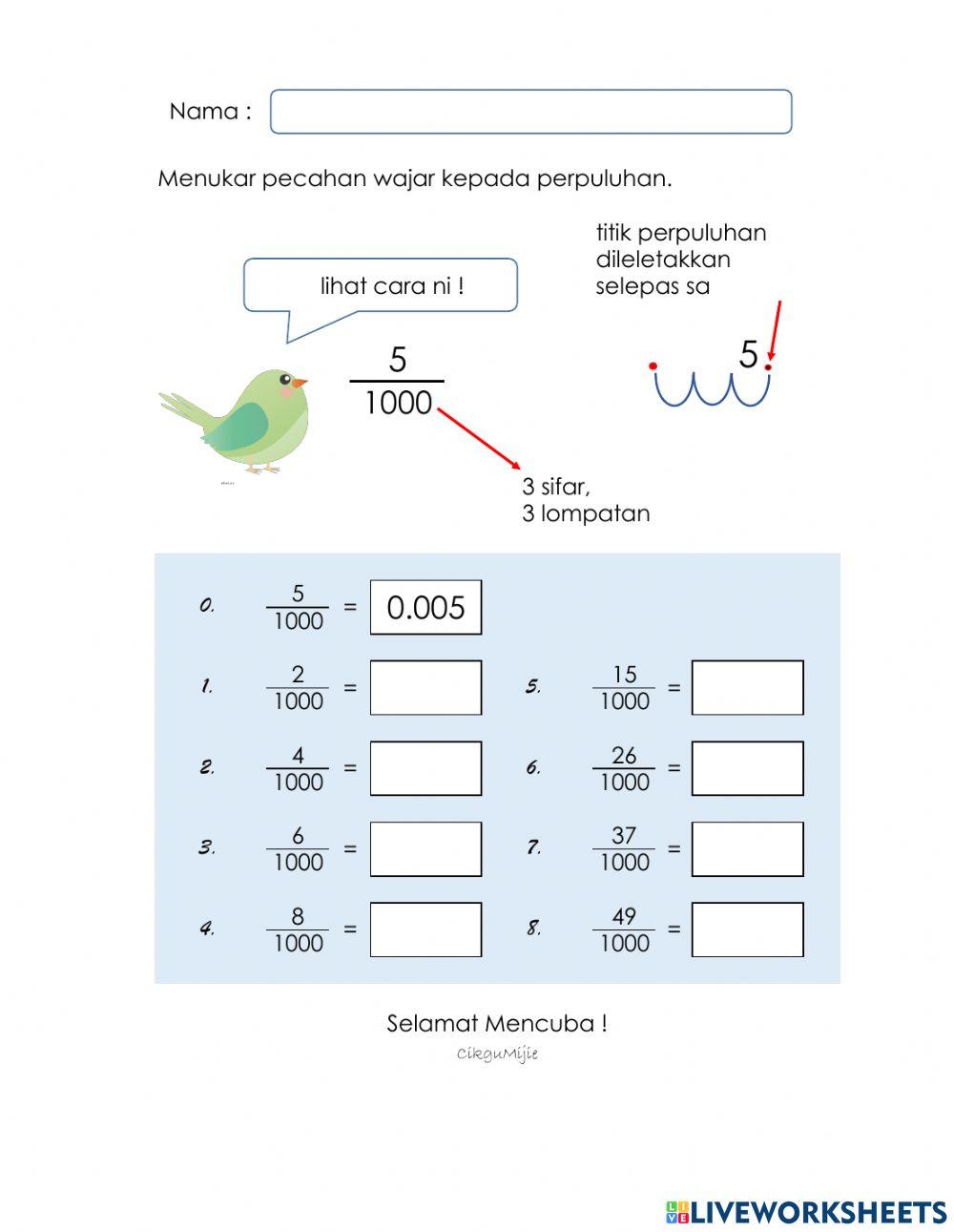 993763 | Perpuluhan | akulamijie | LiveWorksheets