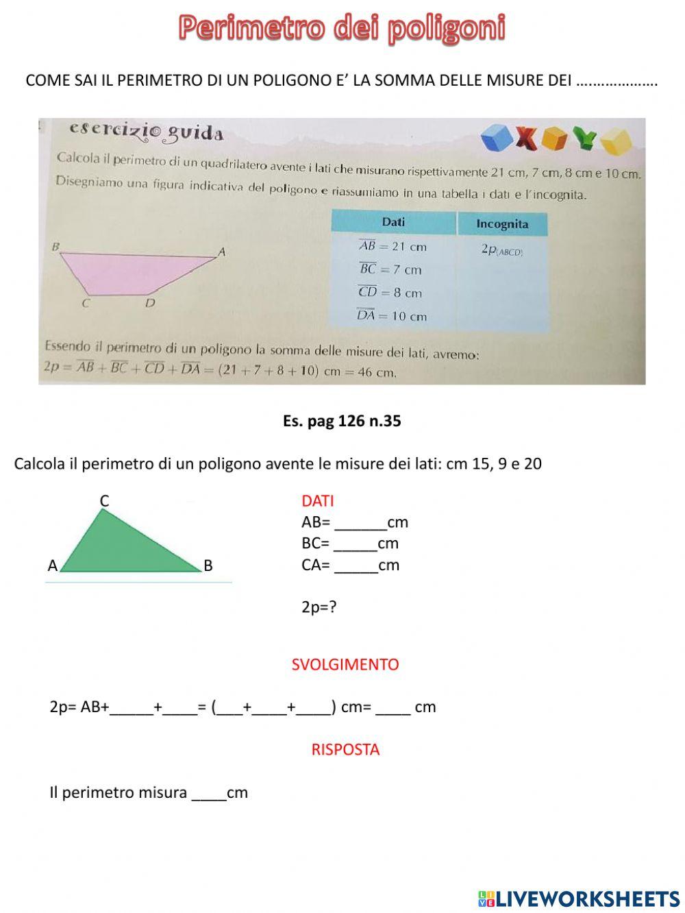 Poligoni (perimetro) worksheet | Live Worksheets