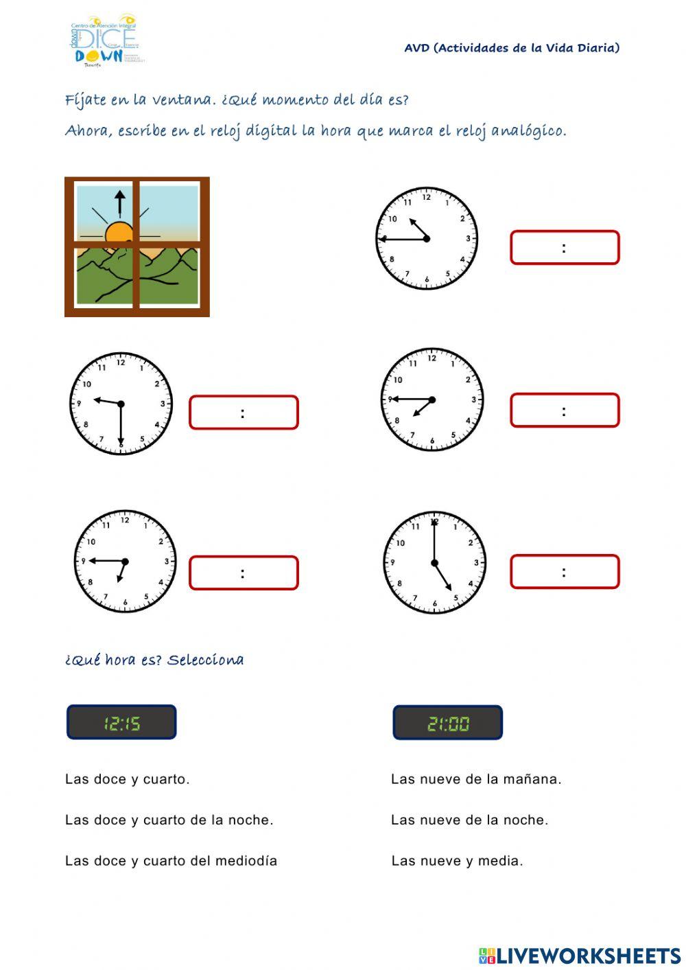 Reloj 10 worksheet | Live Worksheets