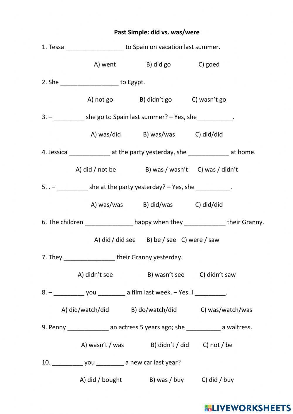 Past Simple: di… | Free Interactive Worksheets | 994020