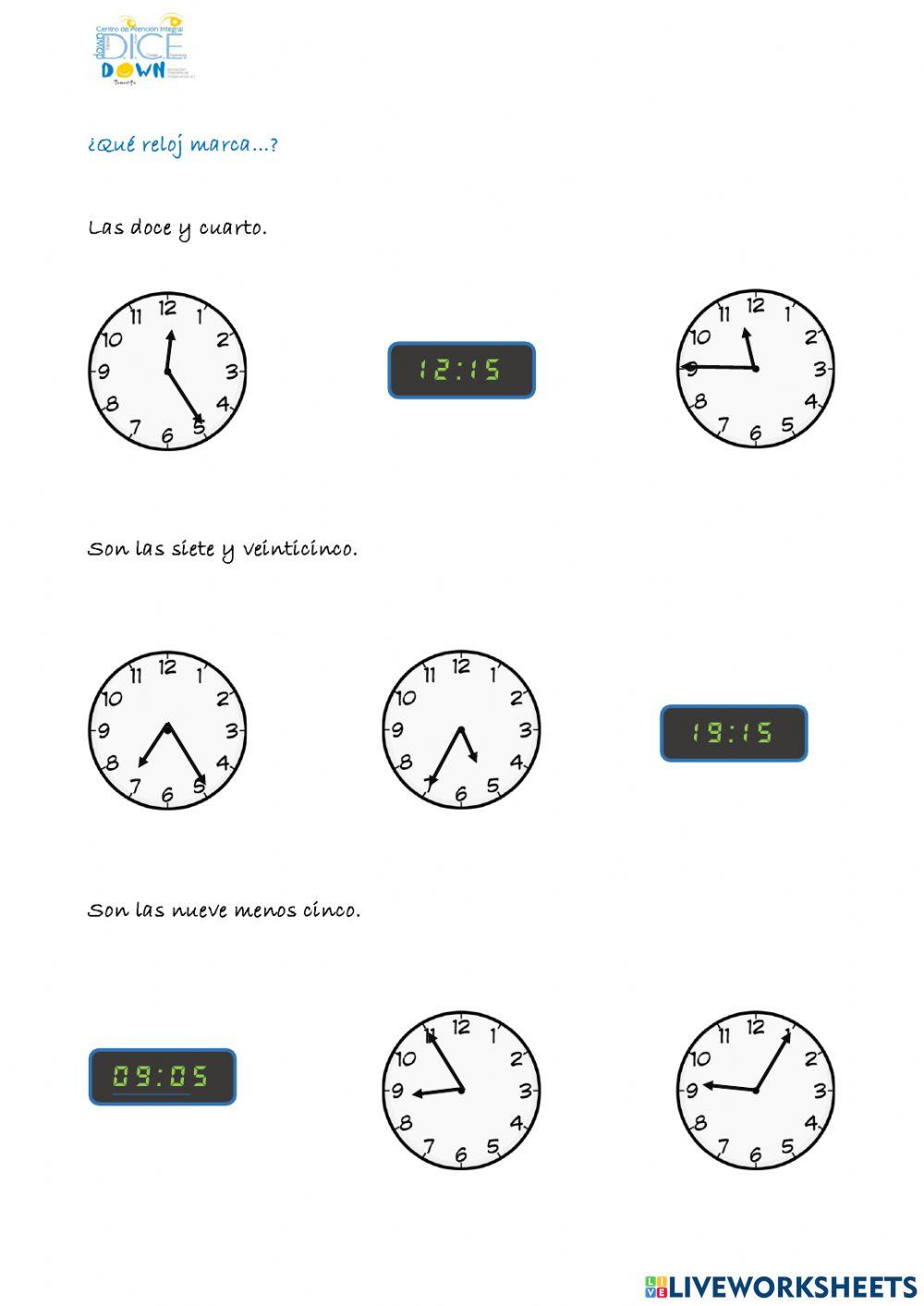 Reloj 11 worksheet | Live Worksheets