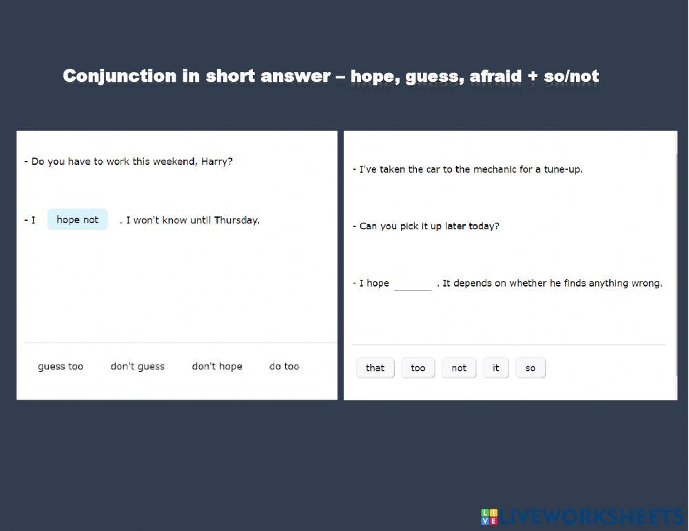Conjunction in short answer online exercise for | Live Worksheets