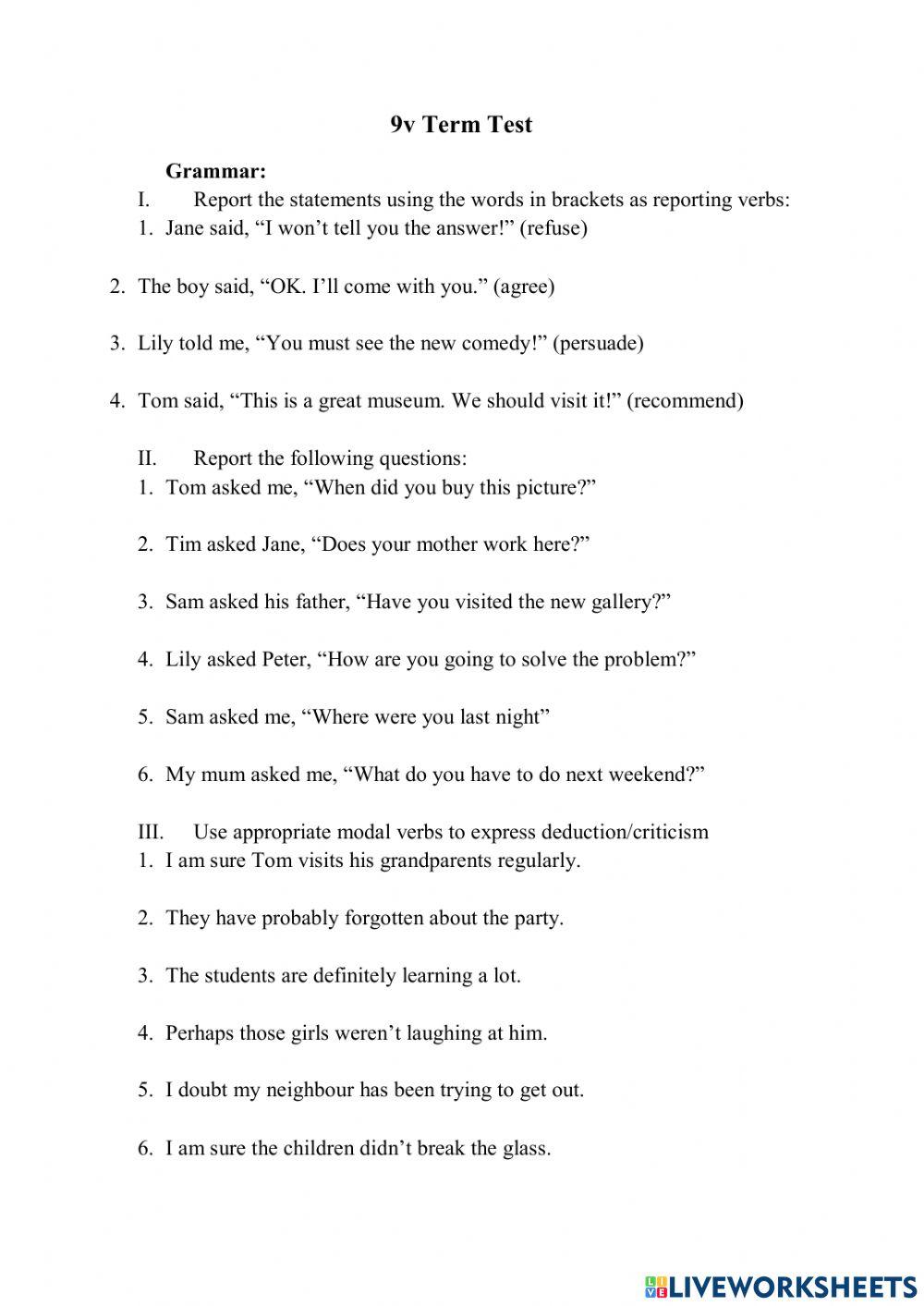 Grammar online exercise for B2 | Live Worksheets