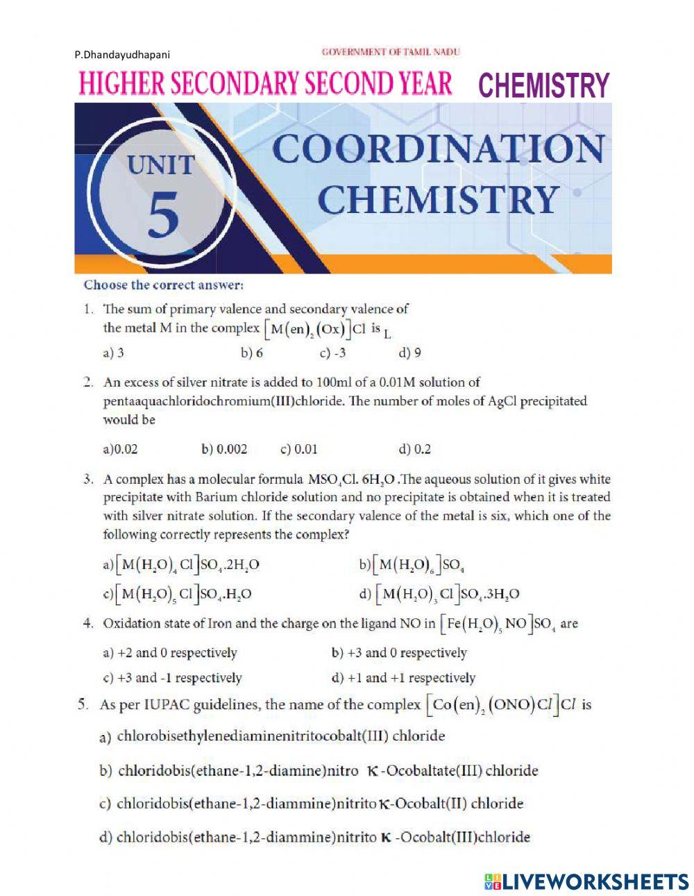 Tnscert 12th chemistry unit 5 coordination compounds worksheet | Live ...