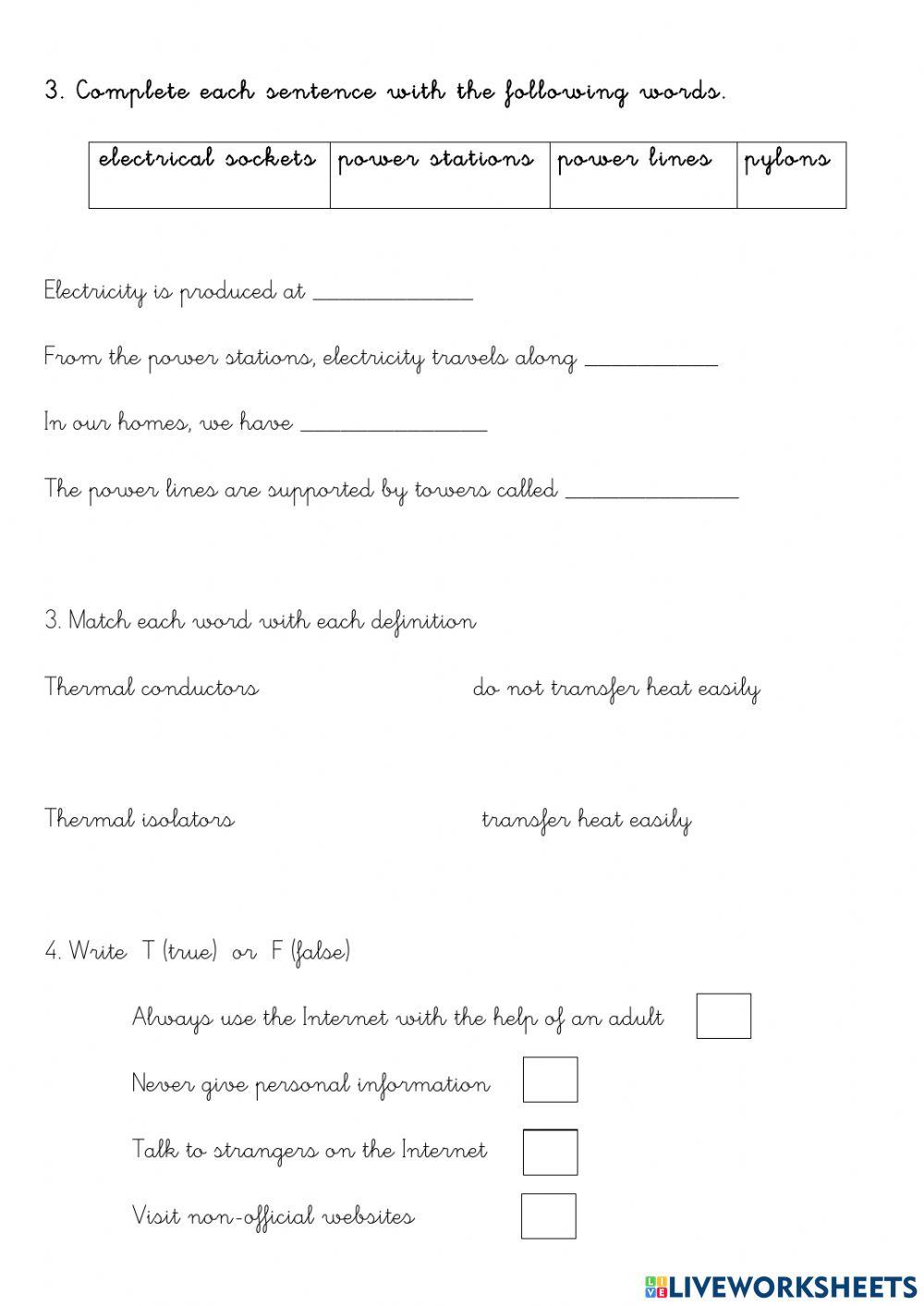 Energy and electricity worksheet | Live Worksheets