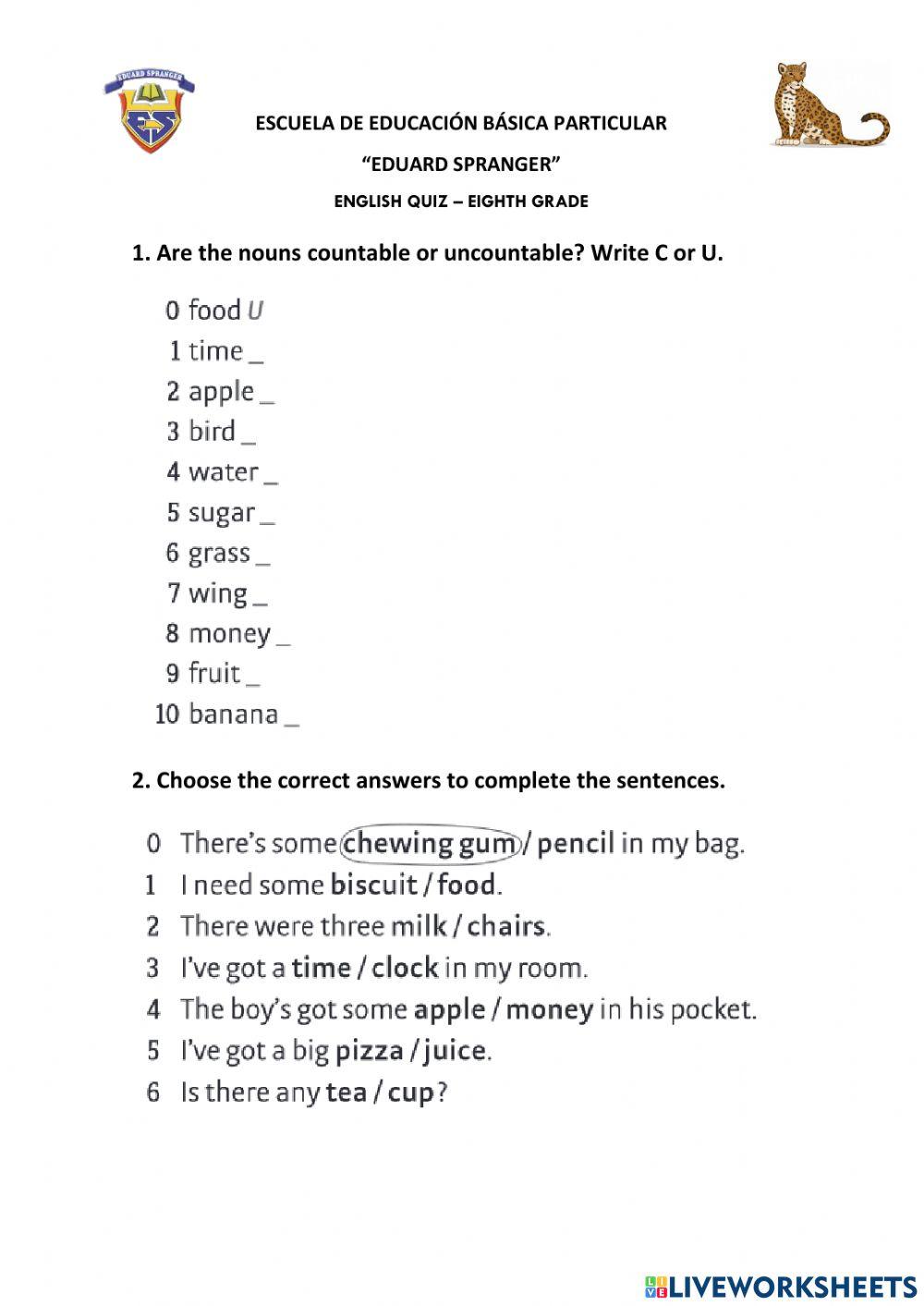 QUIZ Quantifiers | Free Interactive Worksheets | 995594