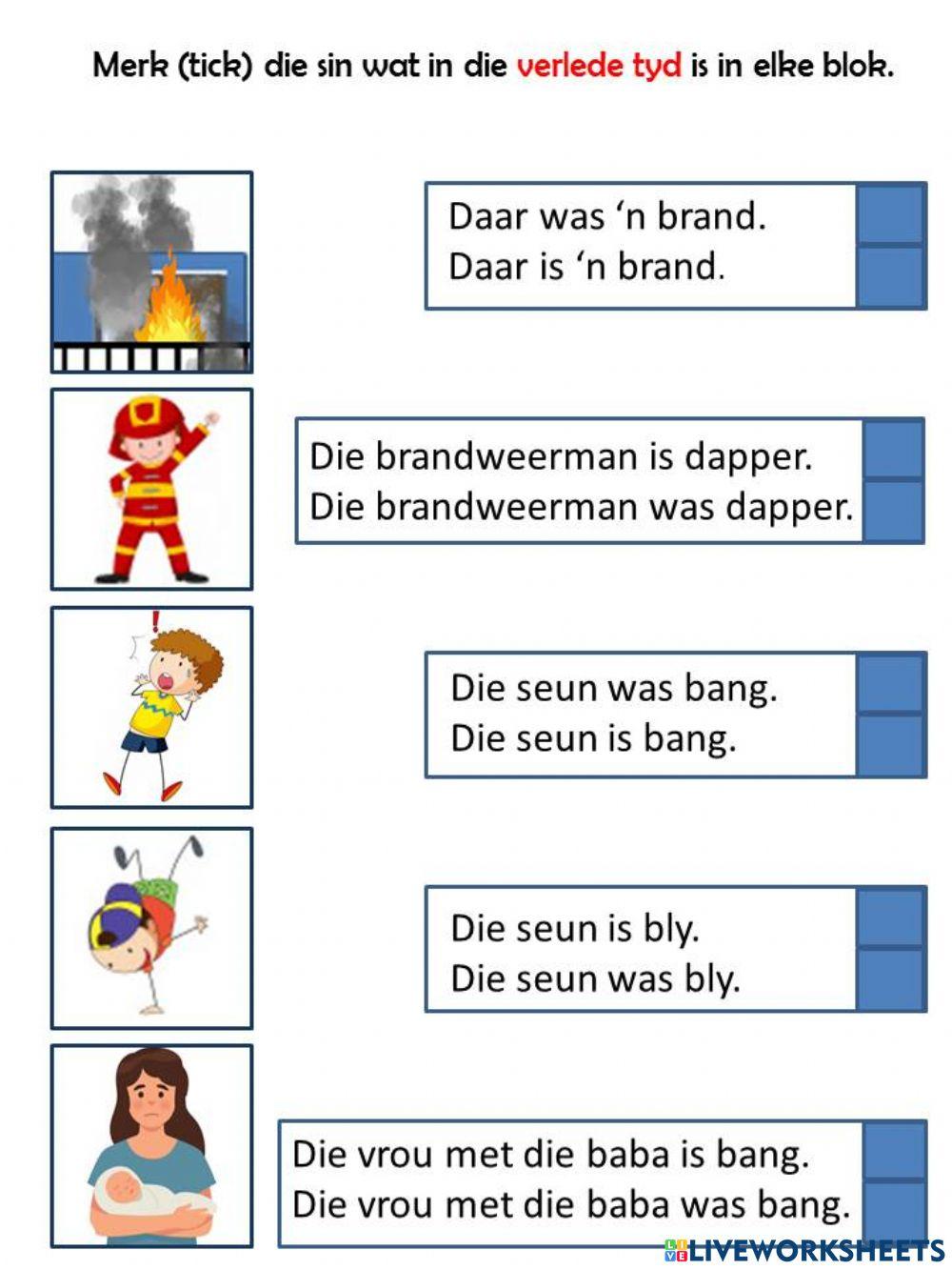 Verlede tyd is was worksheet | Live Worksheets