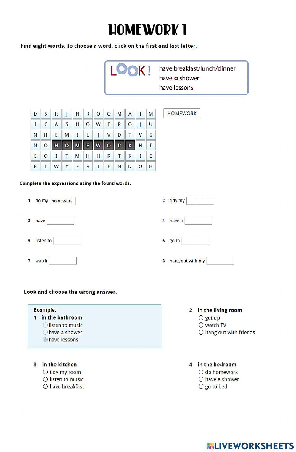 Homework 1 - Teens 3 worksheet | Live Worksheets