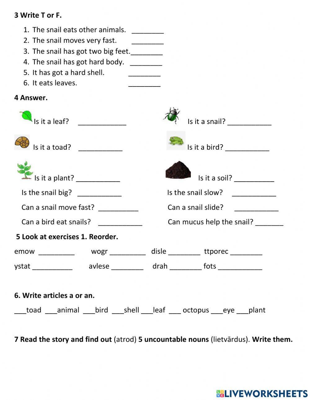 Wild animals. Snails. interactive worksheet | Live Worksheets