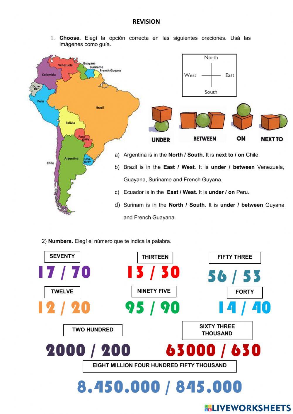 Prepositions and numbers interactive worksheet | Live Worksheets