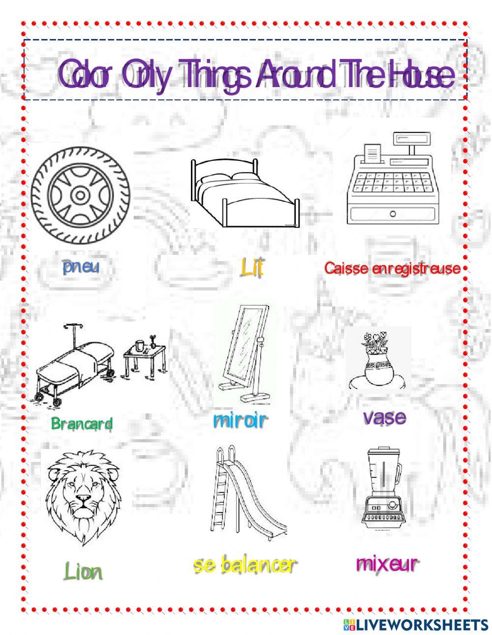 Things from the house worksheet | Live Worksheets