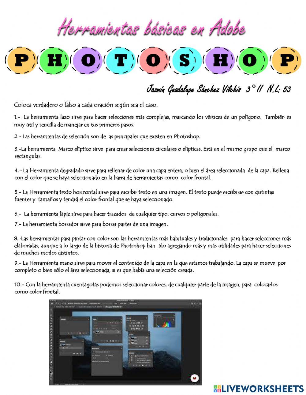 Herramientas básicas en Adobe Photoshop. activity | Live Worksheets