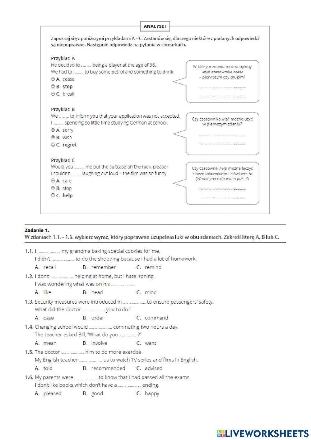 Verb patterns 1 p worksheet | Live Worksheets