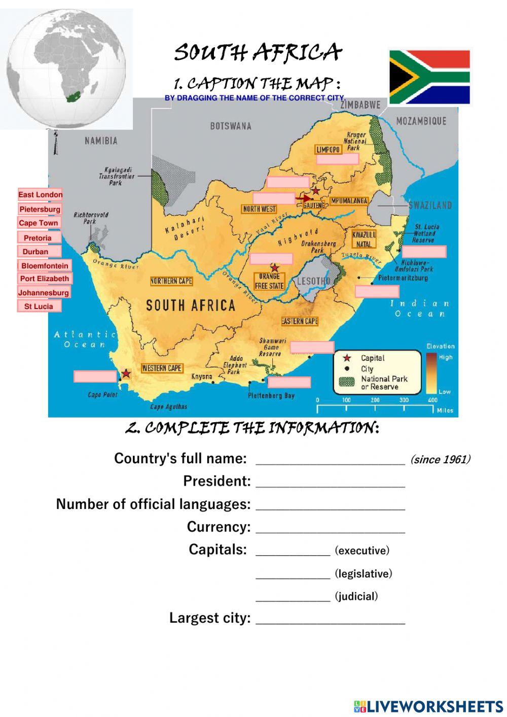 SOUTH AFRICA MAP | Free Interactive Worksheets | 6588308