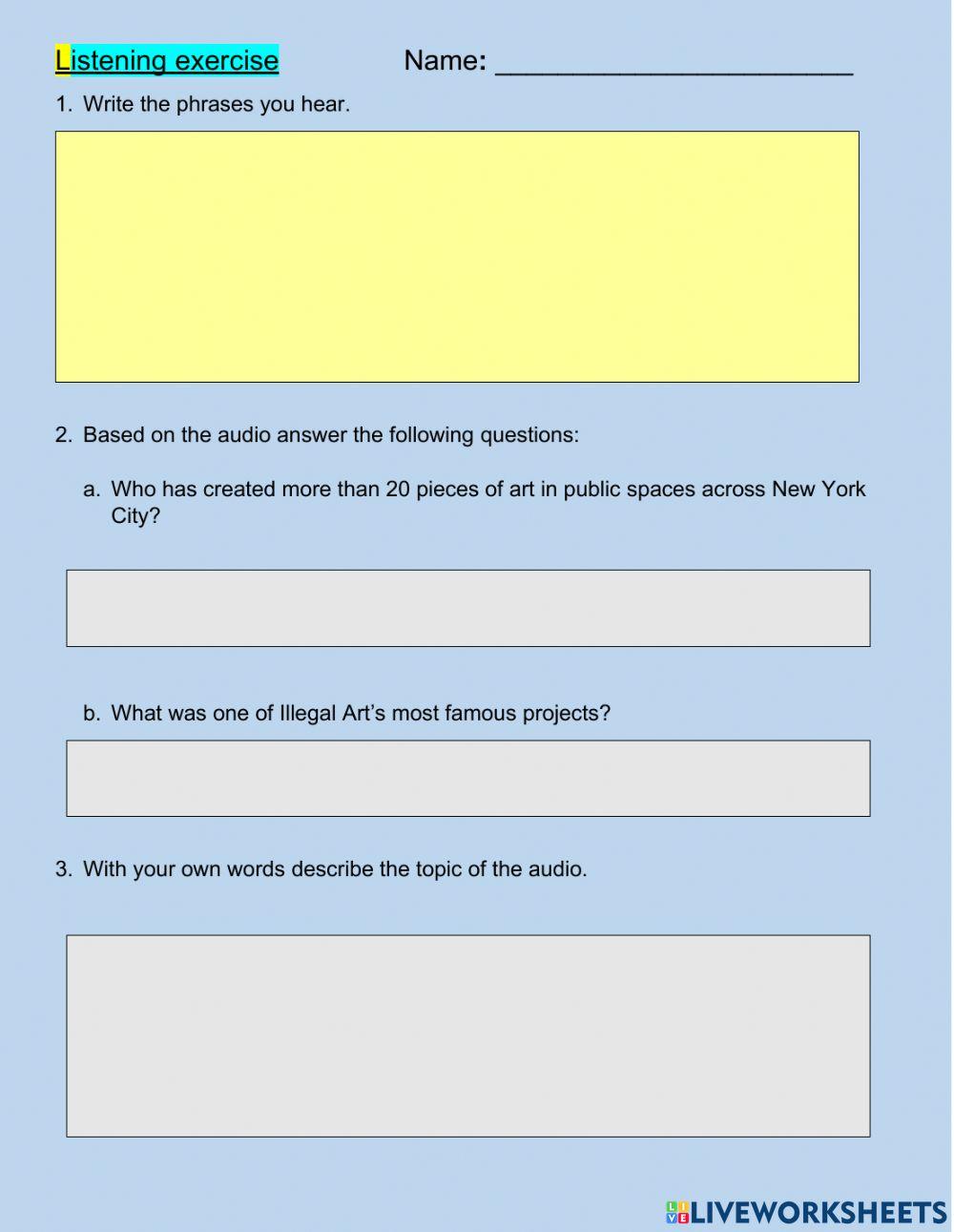 Listening online exercise for 10 | Live Worksheets