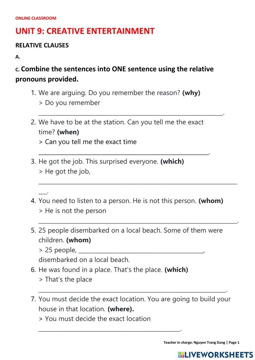 Relative clause - Task C online exercise for | Live Worksheets