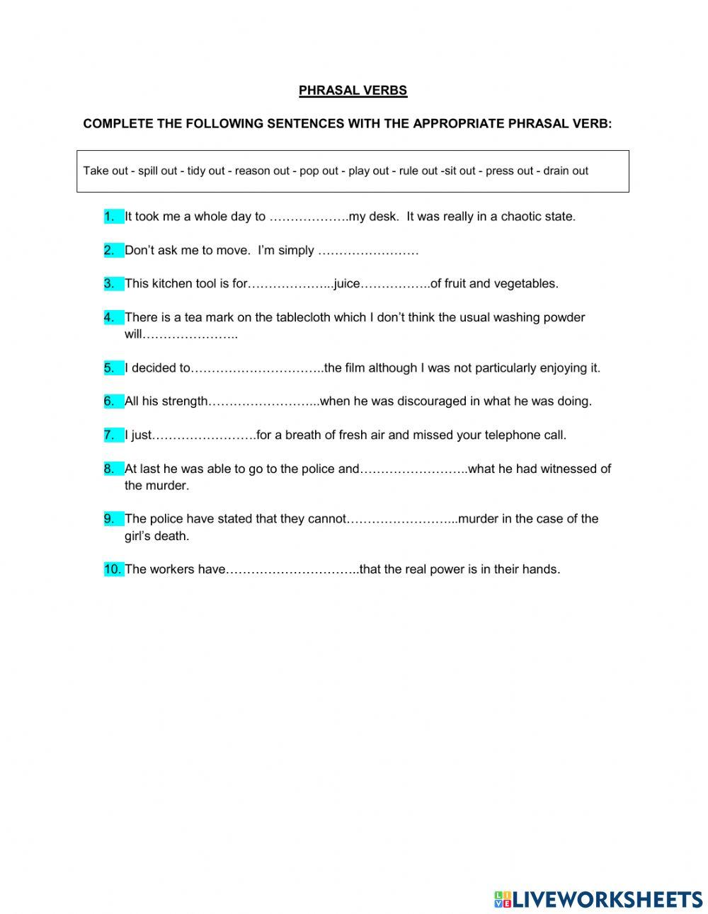 Phrasal Verbs 998090 | Eugebenard | LiveWorksheets