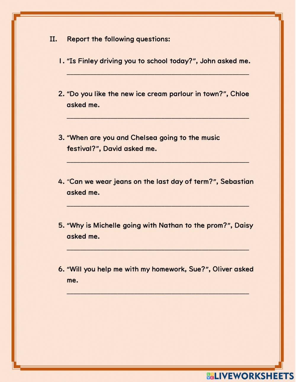 Reported Speech Test online exercise for | Live Worksheets