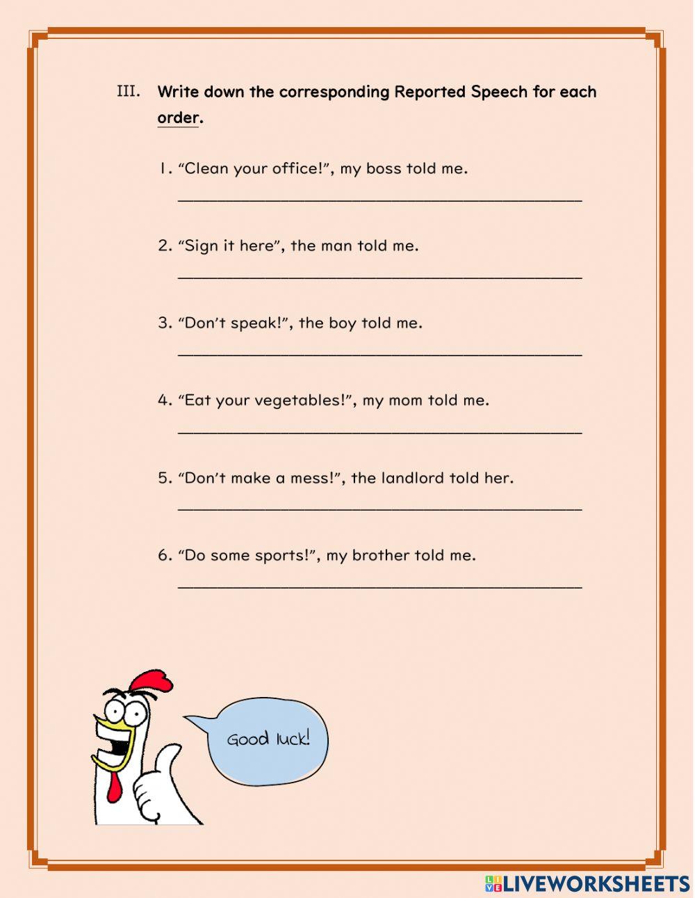 Reported Speech Test online exercise for | Live Worksheets