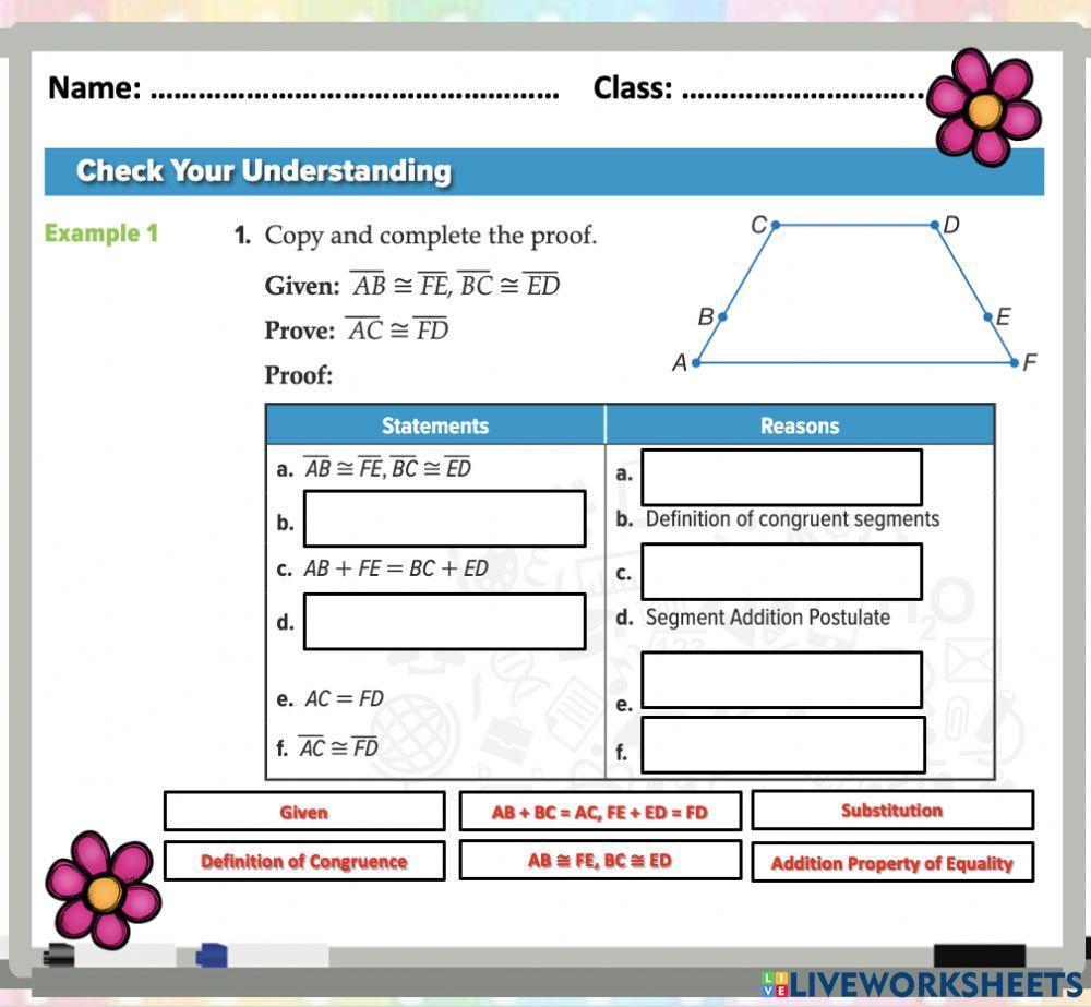 Proving Theorems about Line Segments interactive worksheet | Live ...