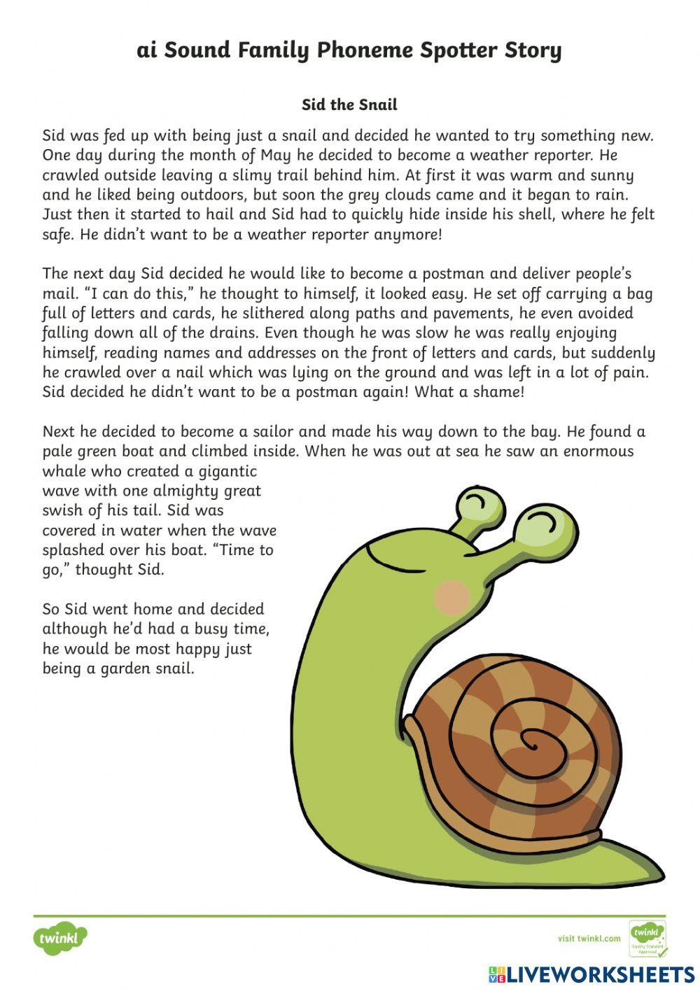 Sid the Snail online exercise for | Live Worksheets