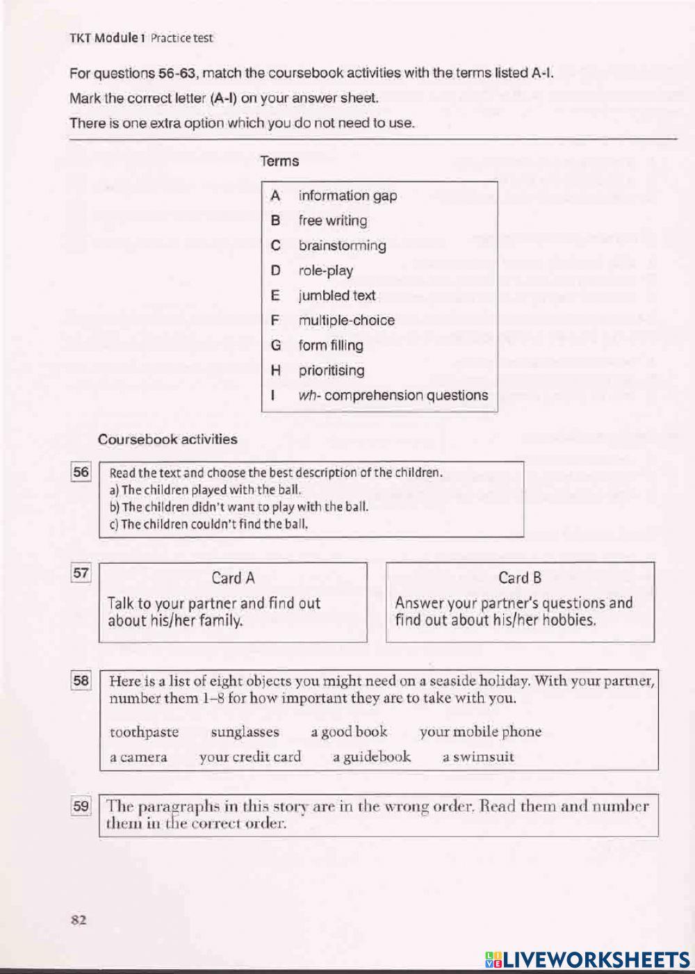 TKT:: Coursebook activities worksheet | Live Worksheets