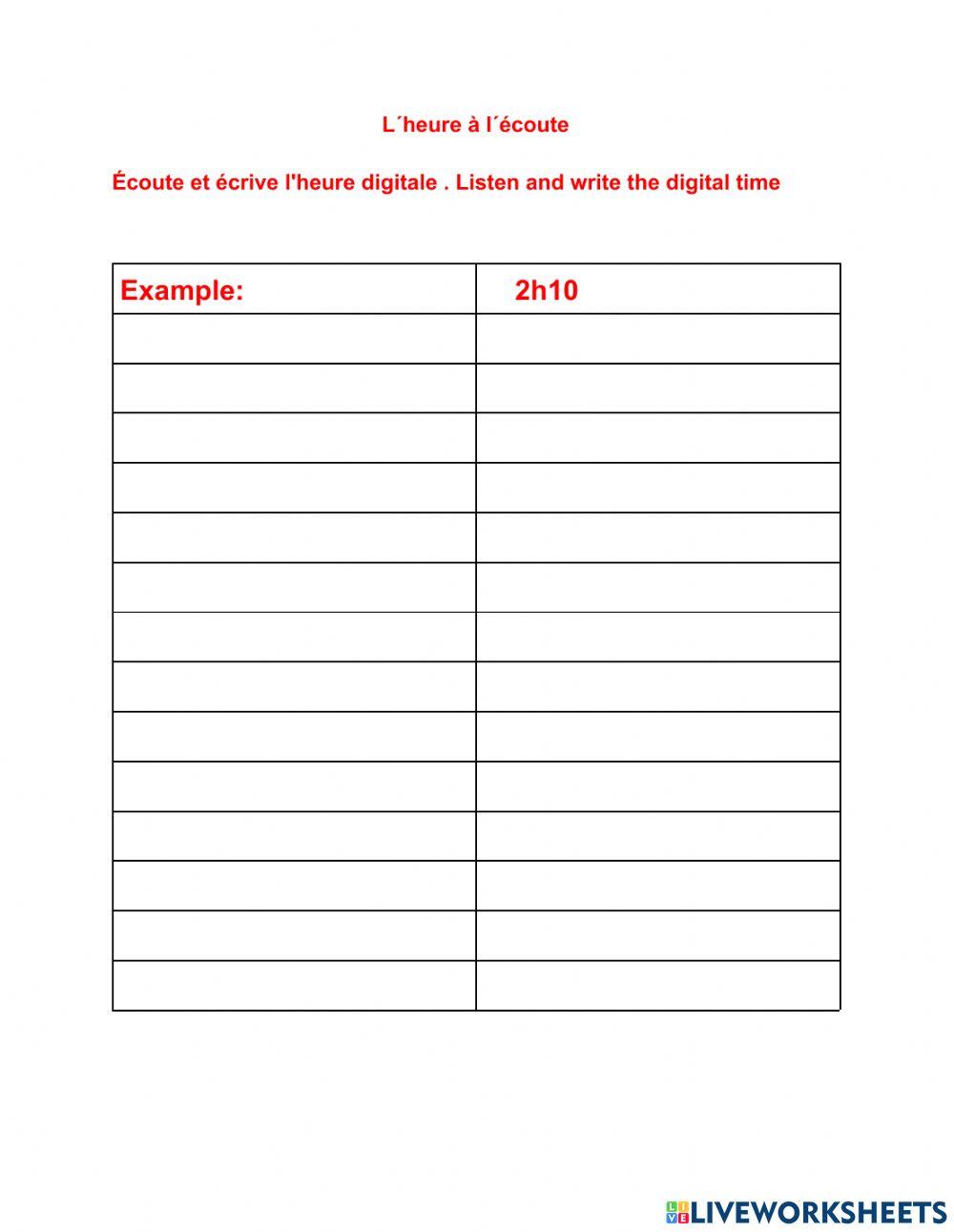 L-heure à l-écoute worksheet | Live Worksheets