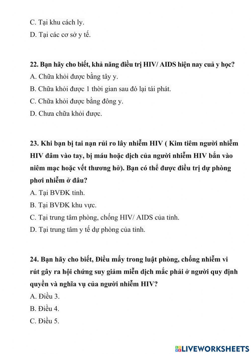 Hiv - aids worksheet | Live Worksheets
