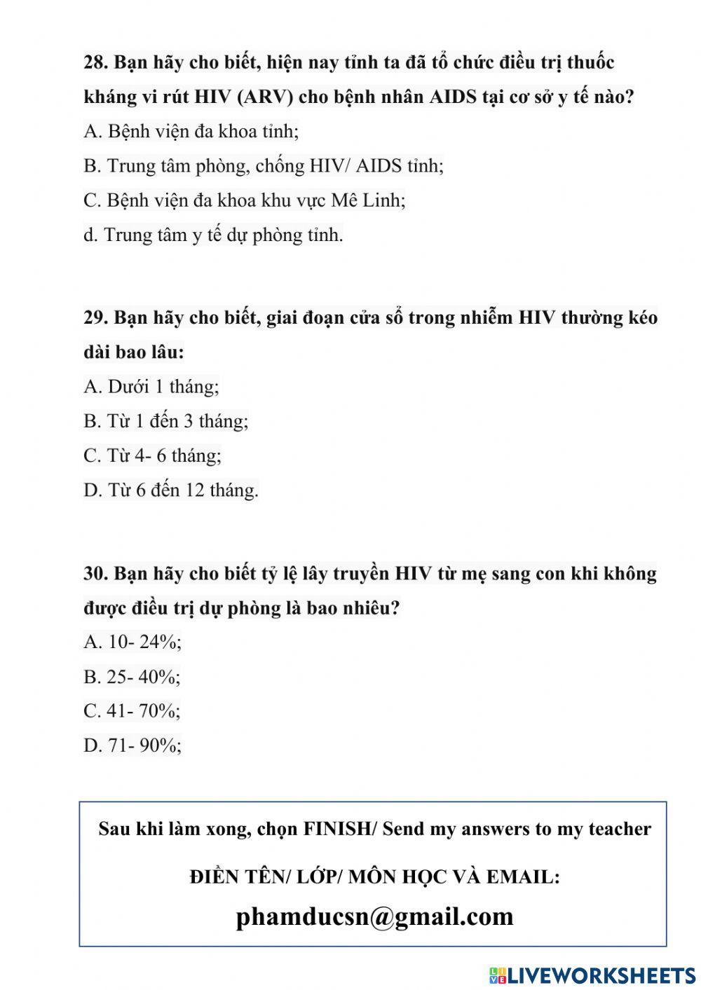 Hiv - aids worksheet | Live Worksheets