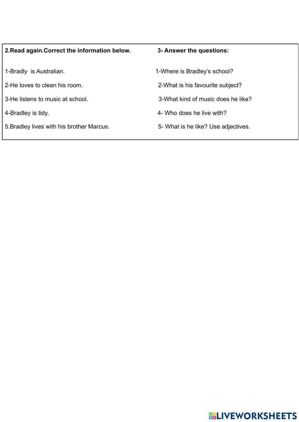 Reading comprehension online exercise for 5th | Live Worksheets