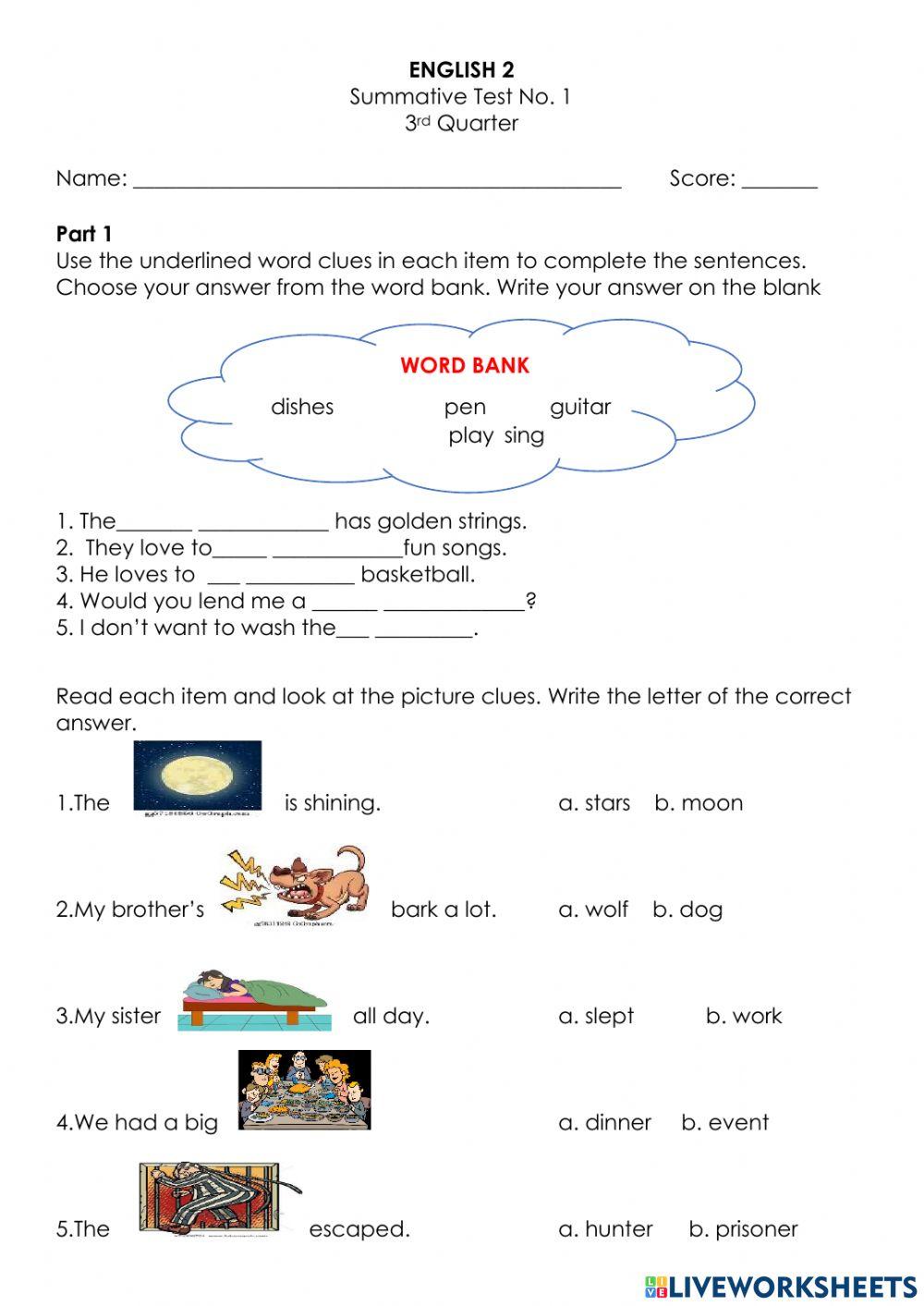 English st 1 part 1 worksheet | Live Worksheets