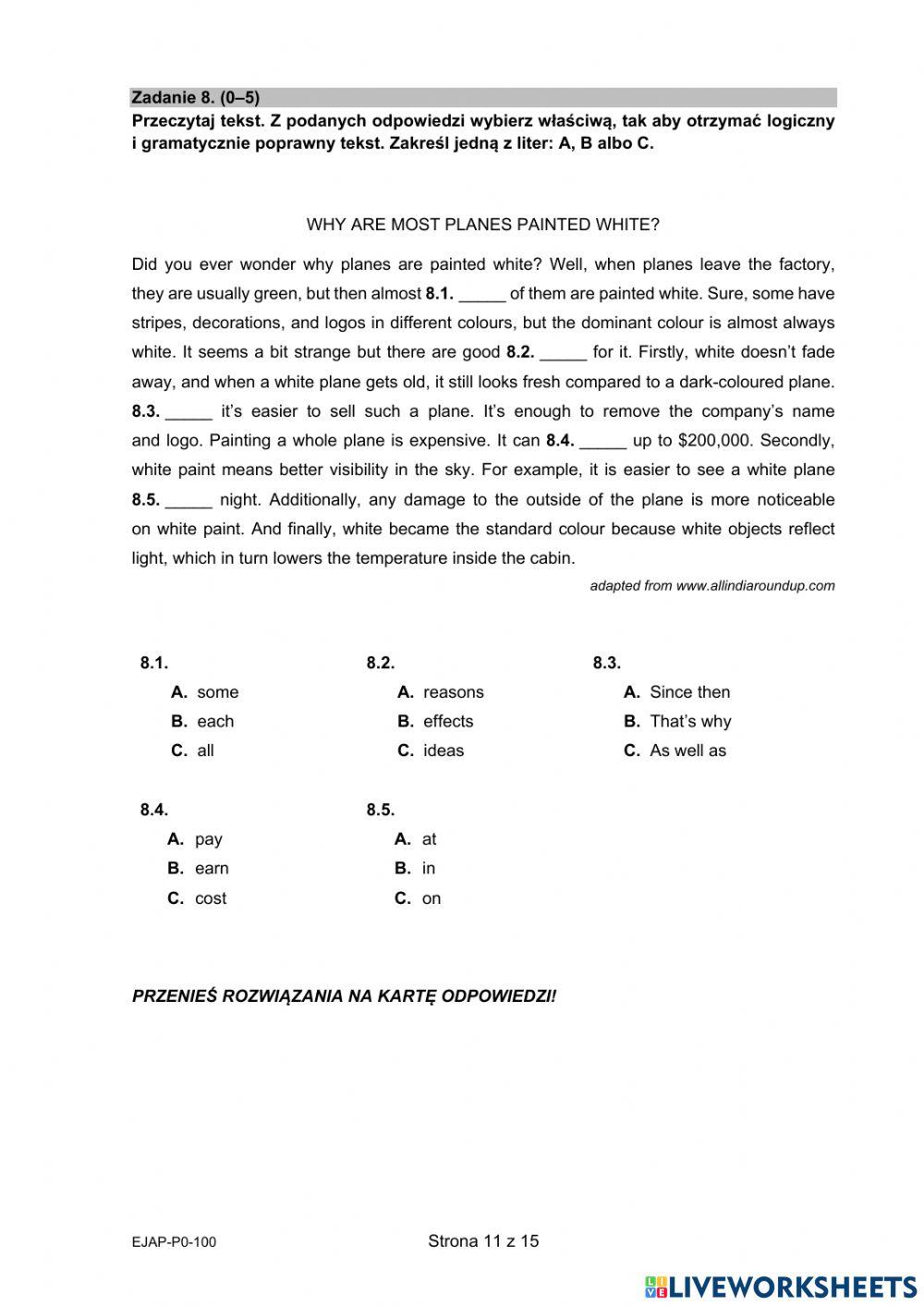 Matura cke 2021 pp part 2 worksheet | Live Worksheets