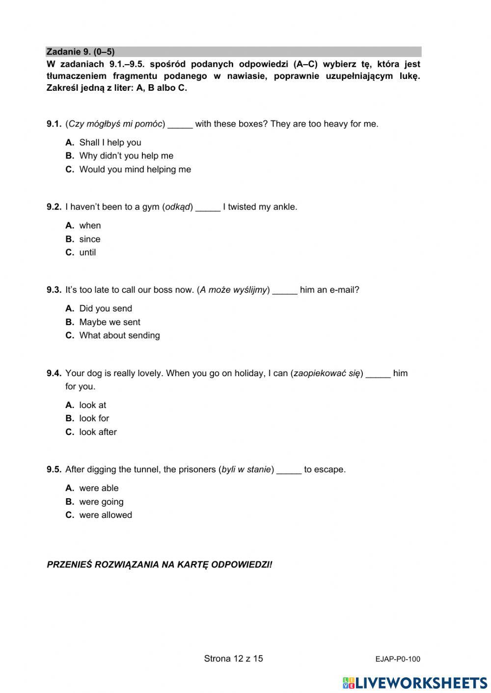 Matura cke 2021 pp part 2 worksheet | Live Worksheets