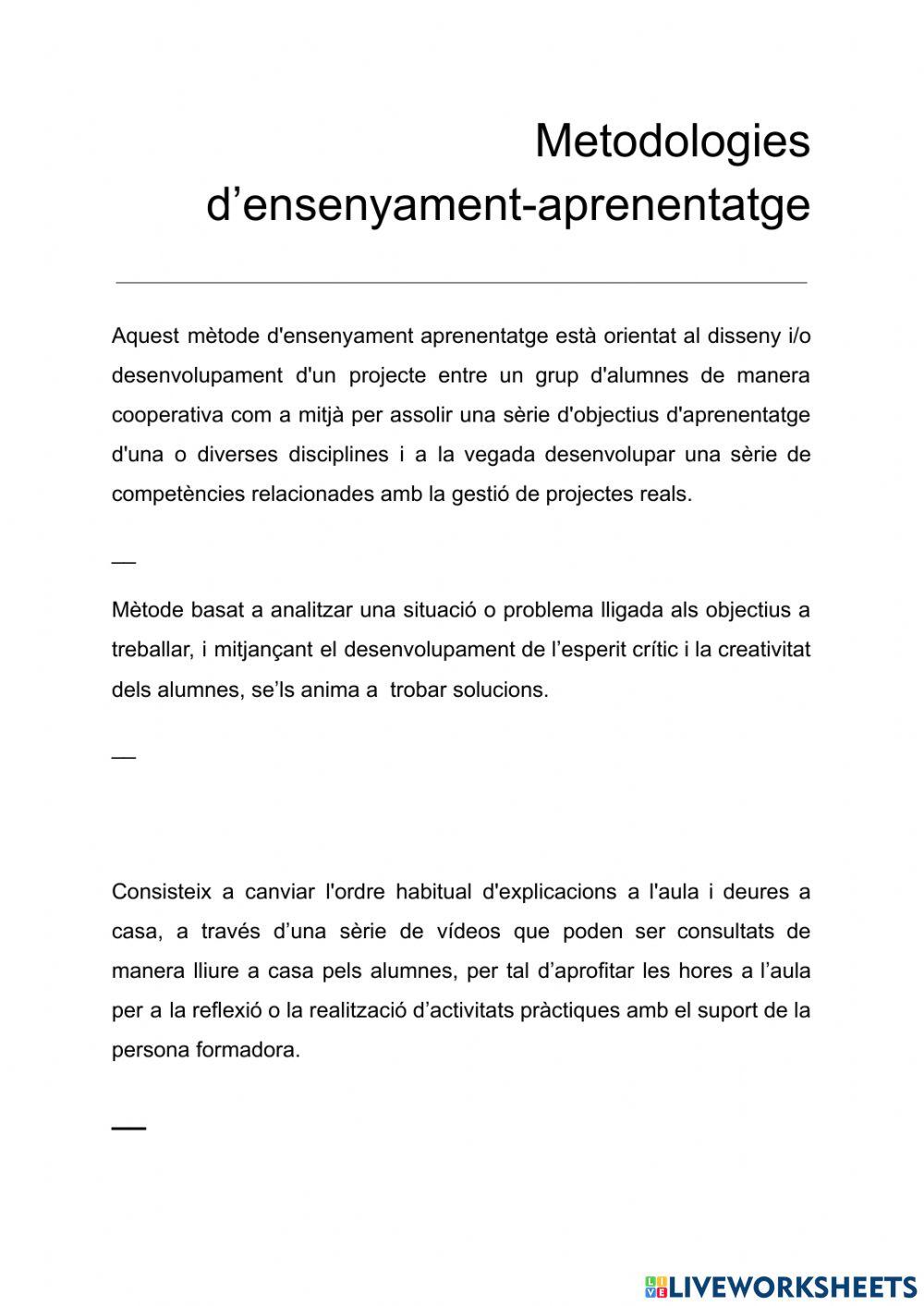 Metodologies d'e-a worksheet | Live Worksheets