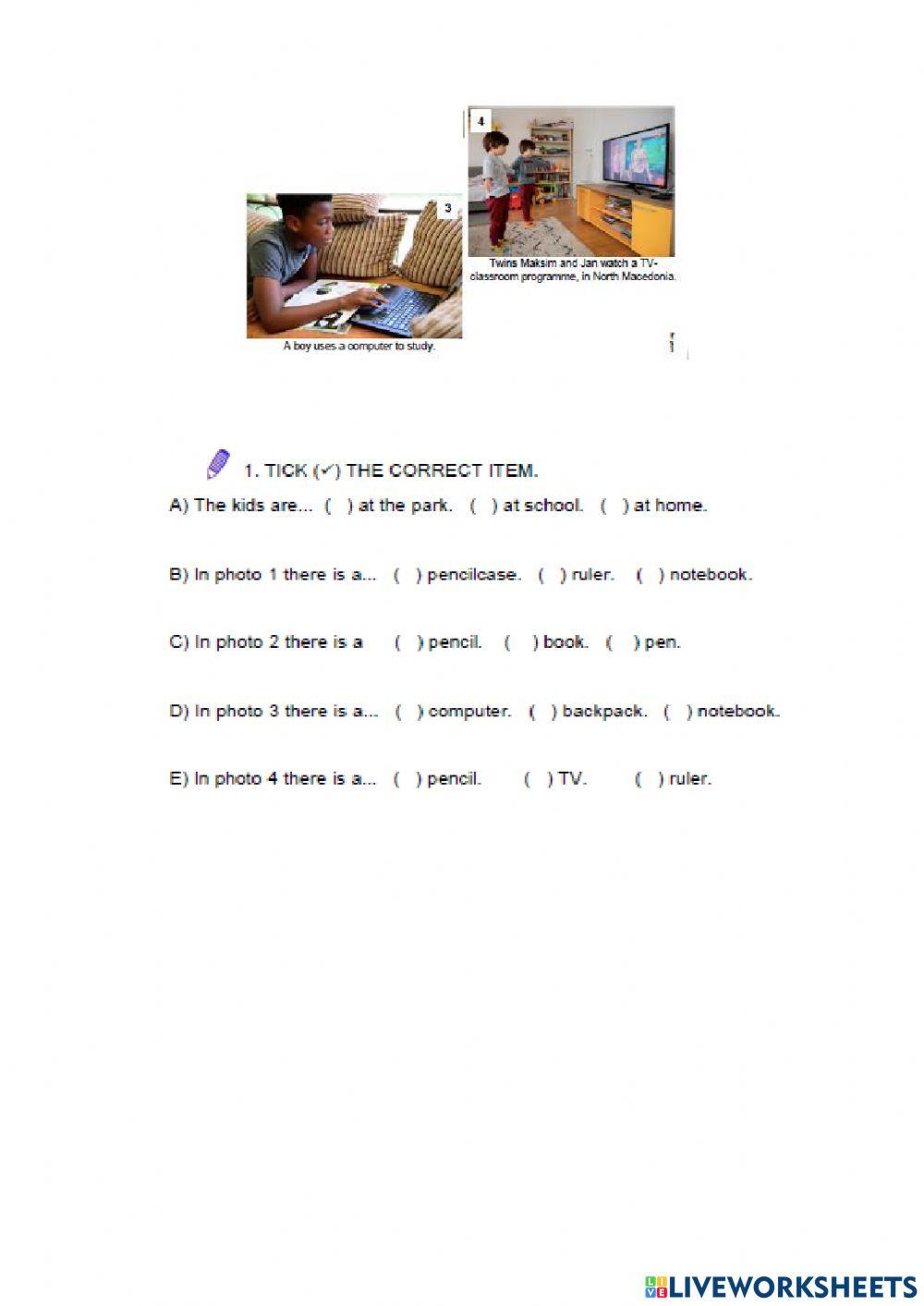 School objects - there is-are worksheet | Live Worksheets